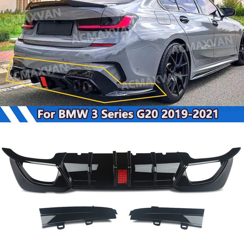 CMS Gloss Black Rear Diffuser W/ LED Light For 19-22 BMW 3 Series G20 ...