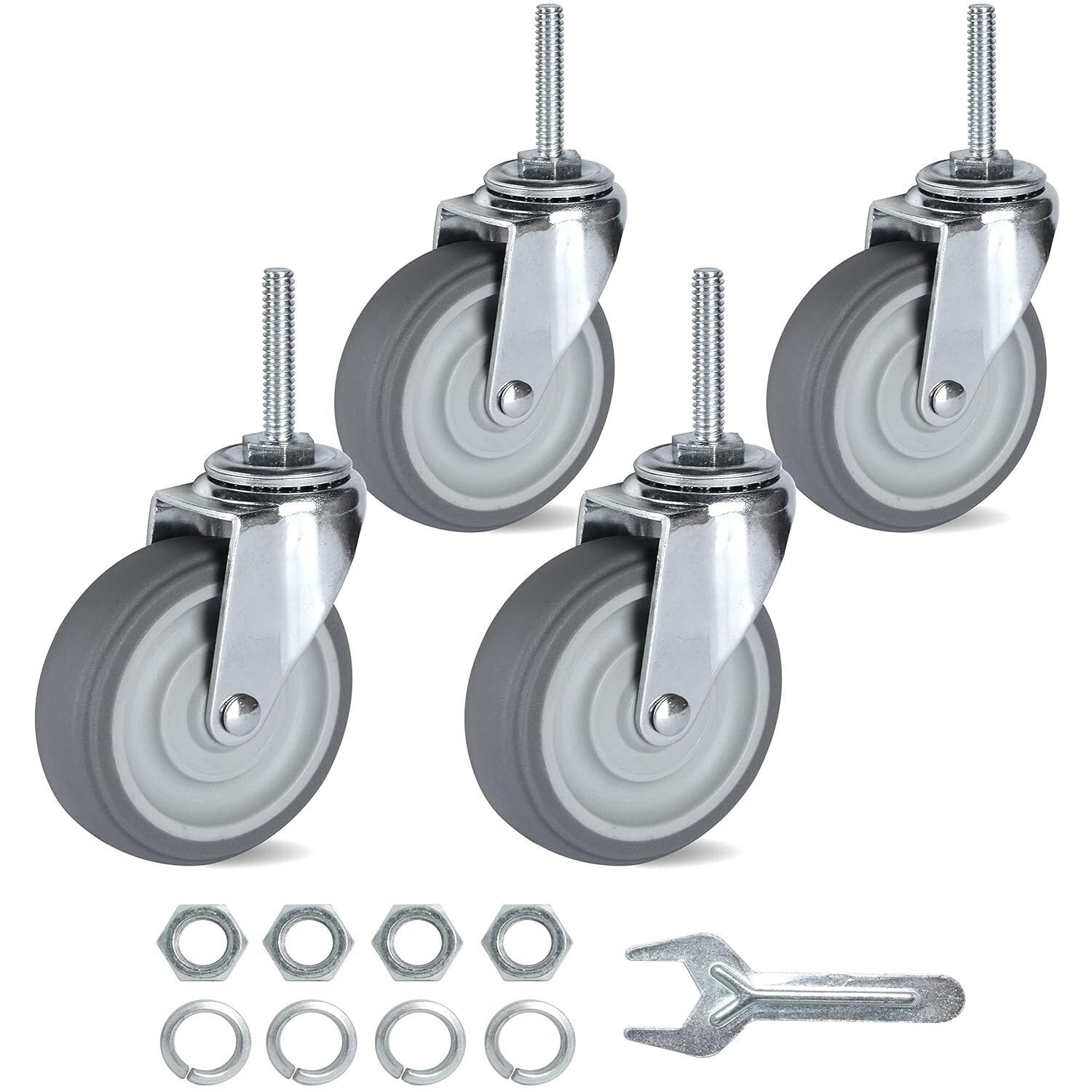 Finnhomy Caster Wheels 3 Inch Set of 4 Heavy Duty Threaded Stem Casters ...