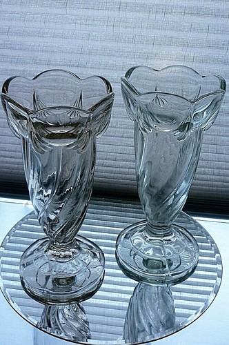 Pair of 1950s vintage Sowerby Pressed Glass Vases: Pattern No. 2614 ...