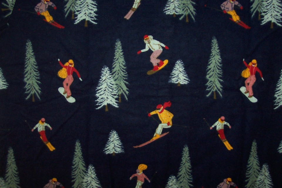 Nwt Pj Salvage Warm Navy Blue Red Up To Snow Good Skiers Flannel Pajama