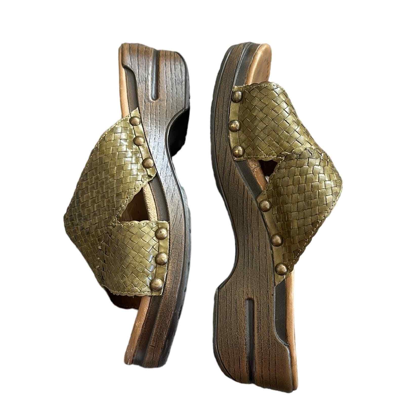 Dansko Mila Woven Olive Green Leather Sandals Slides … - Gem