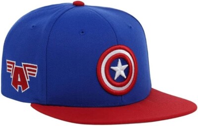 MARVEL CAPTAIN AMERICA EMBROIDERED LOGOS BLUE AND RED SNAPBACK OSFM HAT ...