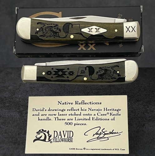 Case XX USA David Yellowhorse Olive Bone Morning Singer 1/500 Trapper ...