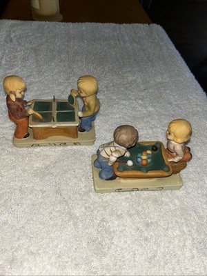 Vintage Ceramic Bisque Boy& Girl Playing Pool and Playing Ping Pong 2 ...
