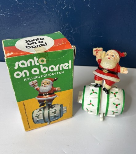 Vintage Santa On A Barrel Xmas Ornament Plastic Works | eBay