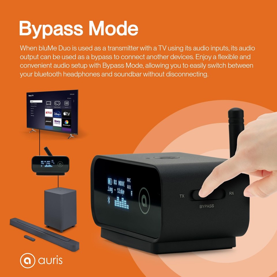Blume Duo HiFi Bluetooth 5.0 Music TV Transmitter & Receiver Long Range ...