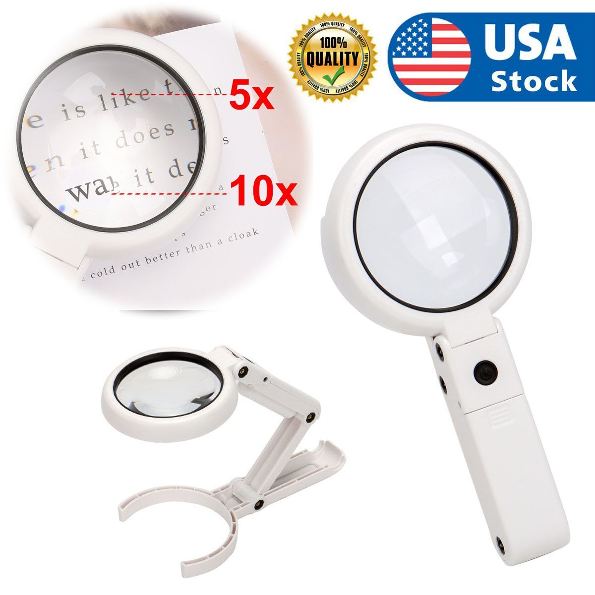 5X 10X Magnifying Glass Stand Foldable Dimmable Magnifier With Light 8 ...