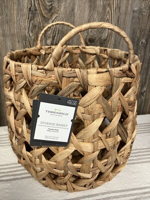 Threshold Storage Basket Weaved Water Hyacinth 12” X 10” Hand Crafted ...