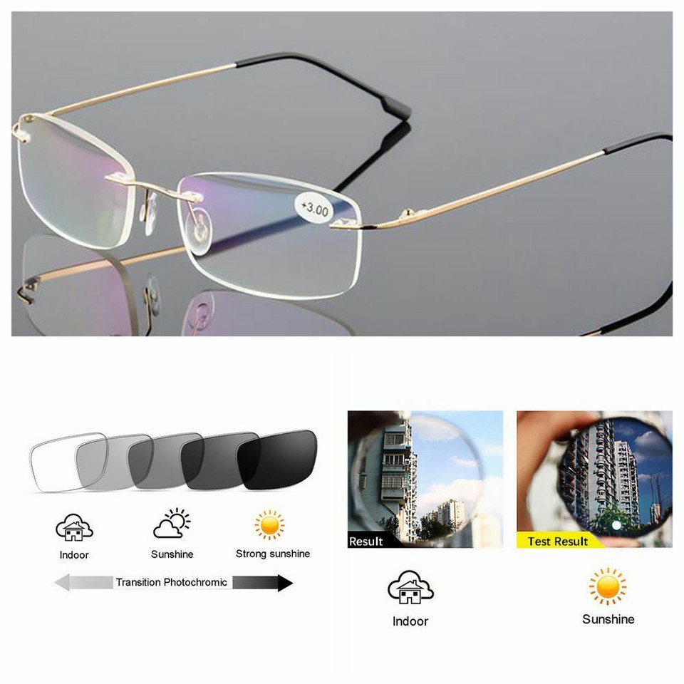 Bifocal Transition Photochromic Rectangle Reader Flexible Alloy Reading ...
