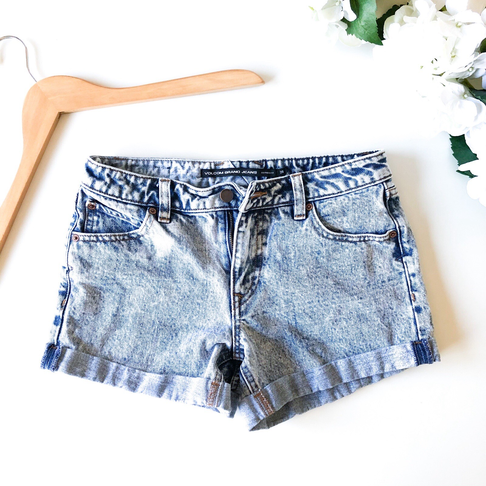 Acid Wash Low Rise Boyfriend Fit Denim Jean Shorts. W… - Gem