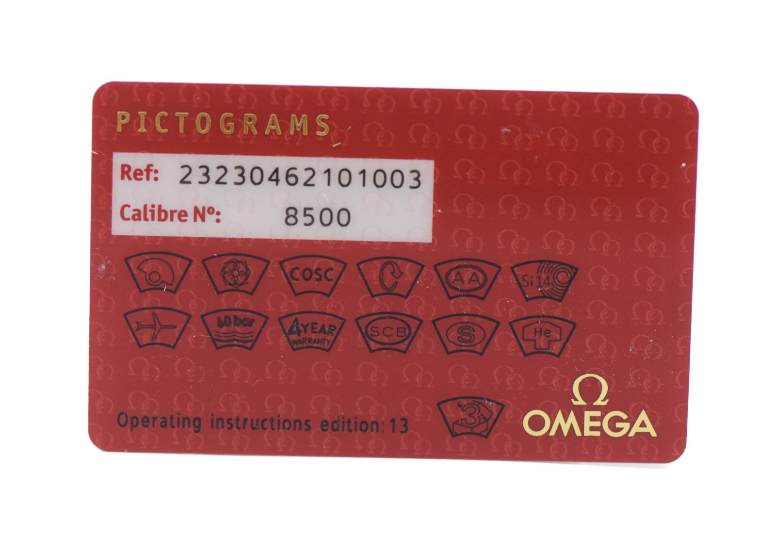 Omega Pictogram Card 23230462101003 Cal 8500 | eBay