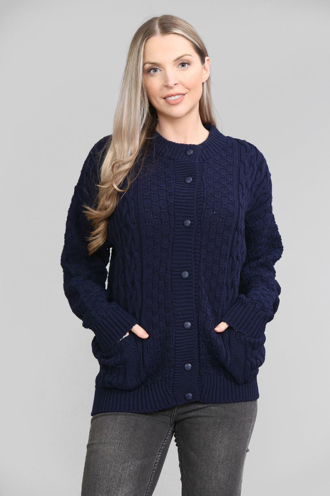 Women's Winter Chunky Cable Knit Ladies 7 Button Long Sleeve Aran Knit ...