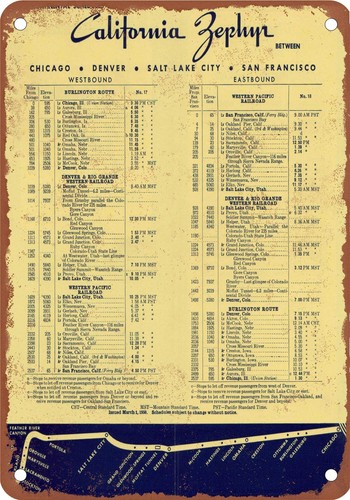 METAL SIGN - 1950 WP CB&Q D&RGW California Zephyr Schedule - Vintage ...