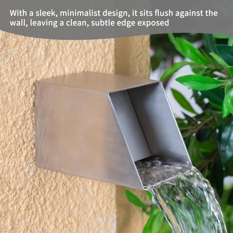 4" Square Outdoor Water Fountain Spout - Stainless Steel 316 Spillway ...