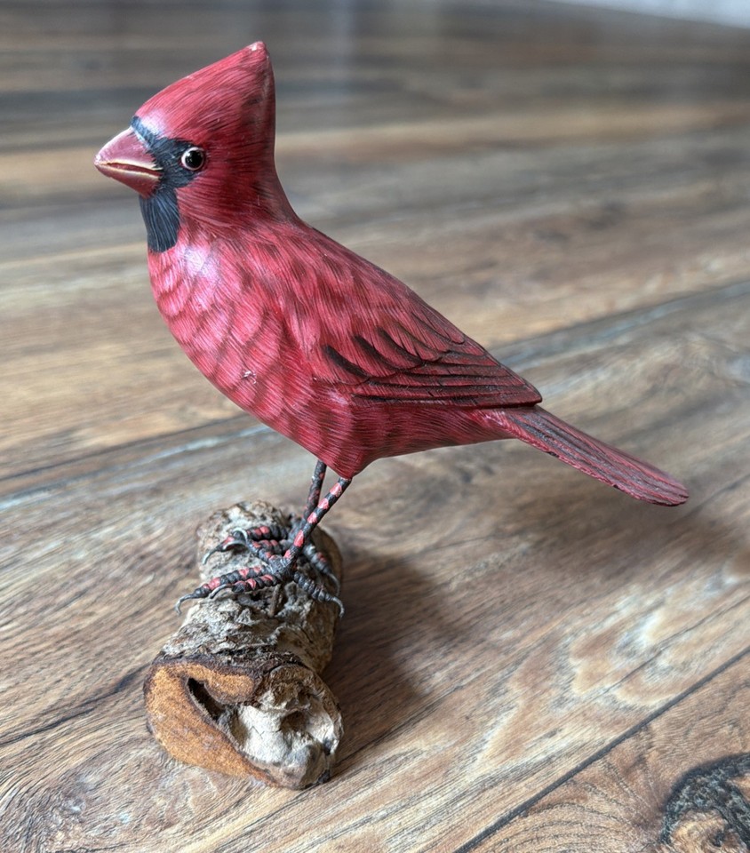 Vtg Cardinal Red Bird, Hand Carved & Painted Wood 6x6 Decoy Glass Eyes ...