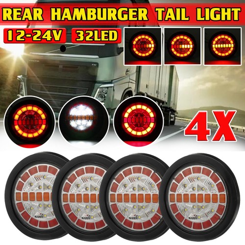 4X Rear Round Hamburger Led Tail Stop Light Reverse Slim 4 Functions ...