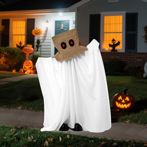 34.6" Halloween Decorations Outdoor Ghost Animated Standing White Sheet ...