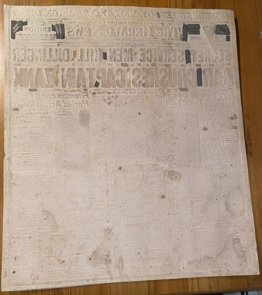 1934 Secret Service Men Kill Dillinger Newspaper Flong Mold Printing 22 ...