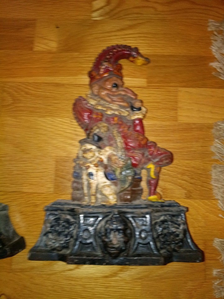 Antique Victorian Cast Iron Punch & Judy Doorstops. Hand Painted. C ...