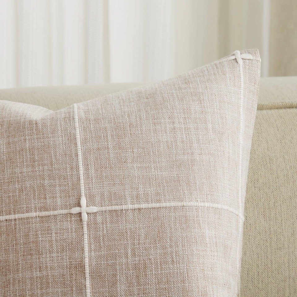 2 Packs Grid Embroidery Throw Pillow Covers, 22x22 Inch Taupe ...