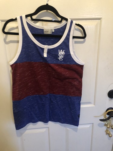 WeSC Mens Blue Red Striped Sleeveless Crew Neck Tank Top Small Shirt ...