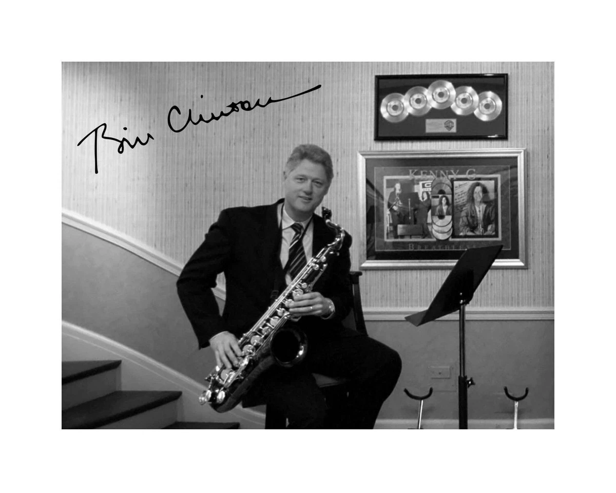 Bill Clinton Saxophone Black And White