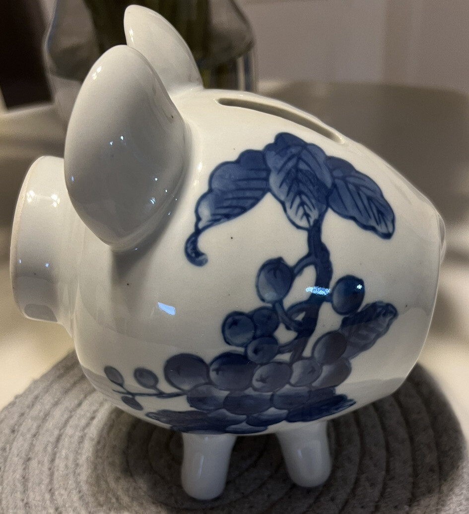 Vintage Nantucket Pottery Piggy Bank with Wide Snout Mouth Nose Blue ...
