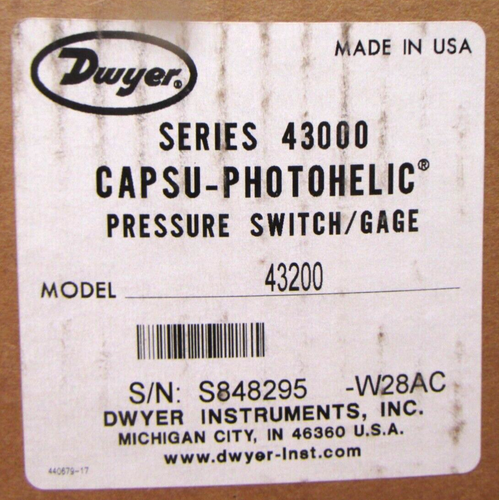 Dwyer 43200 Pressure Switch/Gage *Sealed Box* 49586HI | eBay