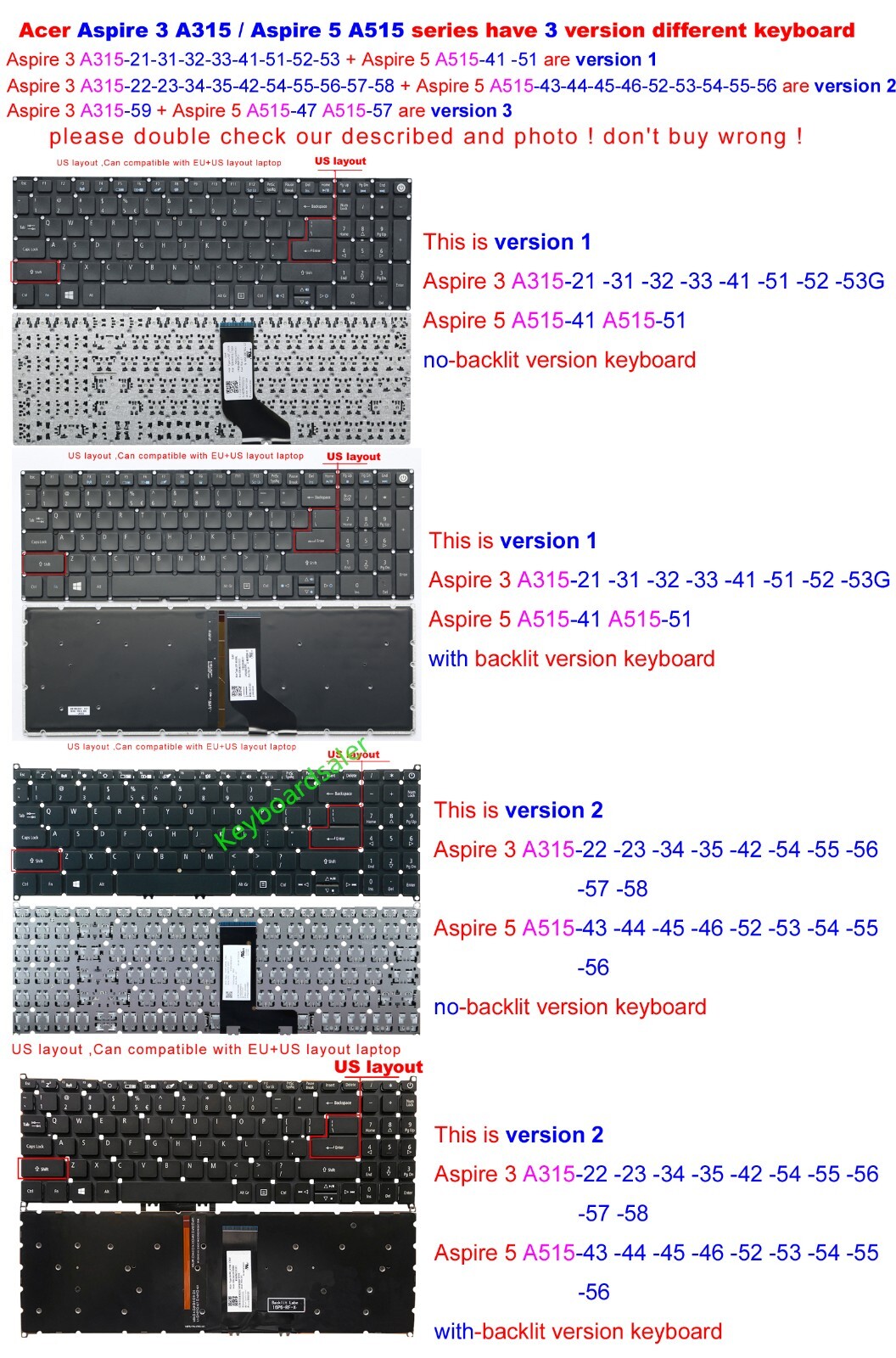 keyboard For Acer Aspire 3 A315-57 N18Q13 N19C1 N19H1 N18Q13 N18C1 ...