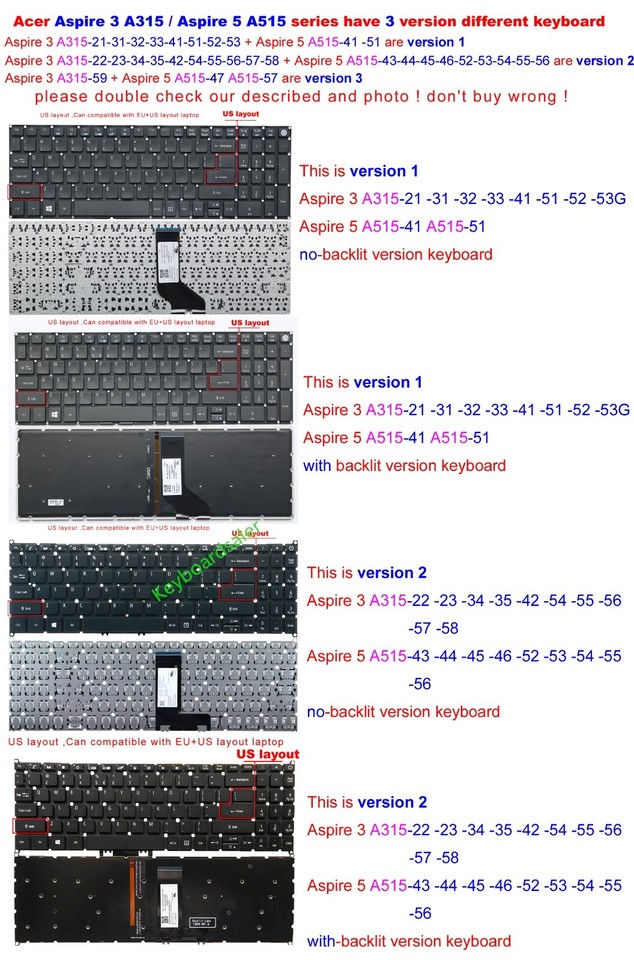 keyboard For Acer Aspire 3 A315-57 N18Q13 N19C1 N19H1 N18Q13 N18C1 ...
