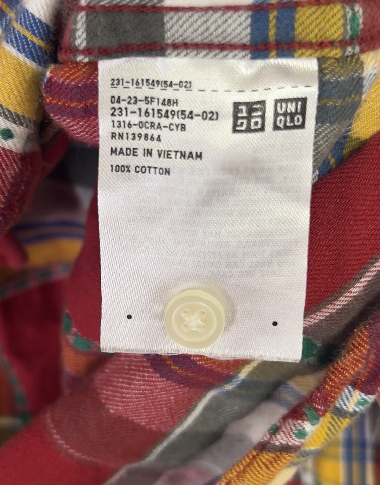 Uniqlo Long Sleeve Flannel Button Up Shirt Size S Small Red Plaid Green ...