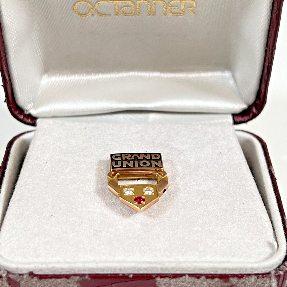 Grand Union 40 Year Service Pin 10K Gold w Diamonds & Synthetic Ruby O ...