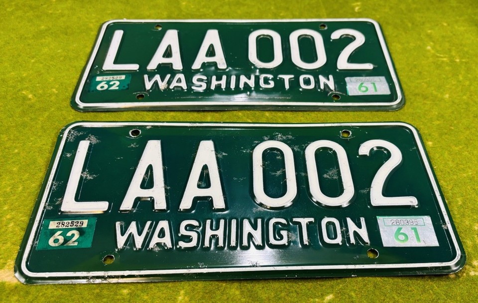 1961 - 1962 Washington License Plate PAIR #LAA-002 LEWIS COUNTY Low ...