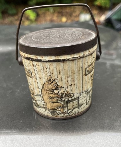Antique Lovell & Covel hard candy 3 little pigs litho bucket tin pail ...