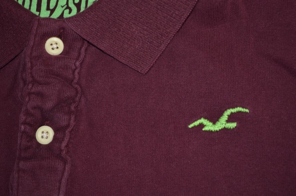 Hollister Mens Large Long Sleeve Polo Rugby Shirt Logo Burgundy Thick ...