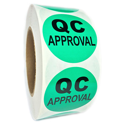 Green "QC Approval" QC QA Labels Stickers - 2" diameter - 1,000 ct Roll ...