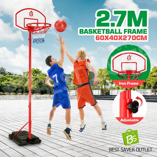 2.7m Kids Portable Basketball Frame Hoop Stand Adjustable Net Ring Ball ...