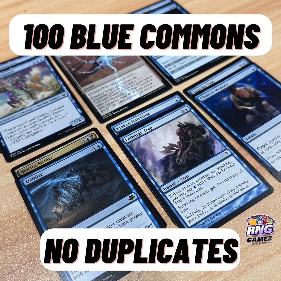 100 BLUE Magic the Gathering Cards Commons Bulk Lot NO DUPLICATES ...