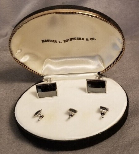 VTG 40's Swank Silver Button Cuff Links Studs in Box Maurice L ...