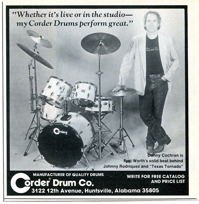 1988 Print Ad of Corder Drums w Danny Cochran of Johnny Rodriquez Texas ...