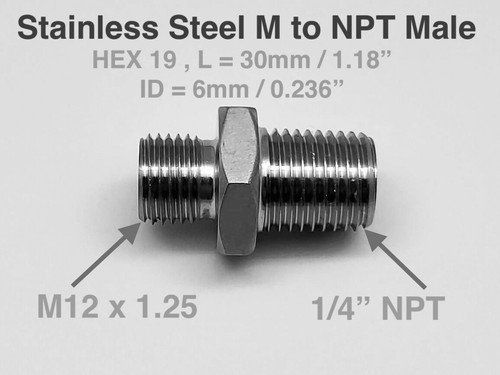 Stainless Gauge Sensor Adaptor M12 x1.25 Male to NPT 1/4" Male Fittings ...