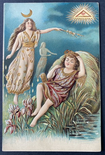 Vintage Guardian Angel Postcard ~ Angel Looks Over Girl Leaning on Rock ...