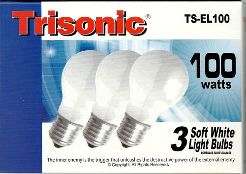9 Trisonic TS-EL100 100 watt A19 rough service light bulbs, 3 packs of ...