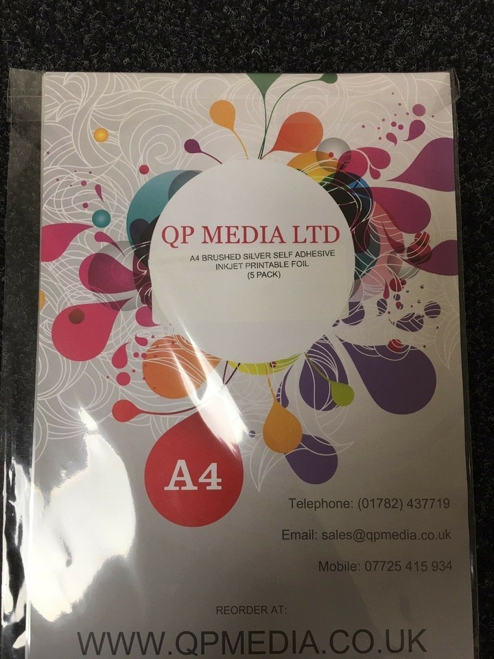 A4 SELF ADHESIVE INKJET PRINTABLE BRUSHED SILVER EFFECT VINYL STICKER ...