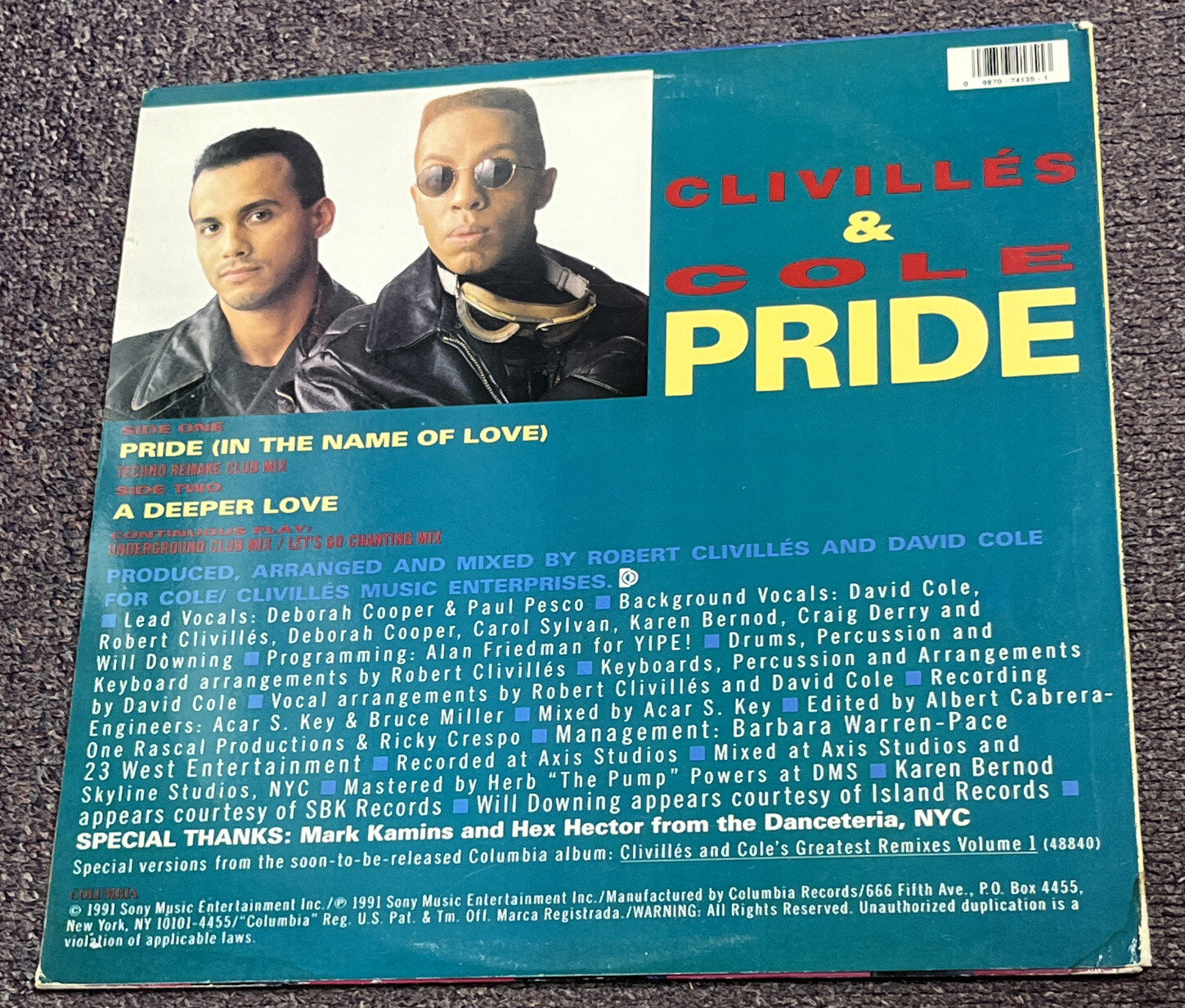 Clivillés & Cole Pride In The Name Of Love 12” Vinyl Columbia Records ...