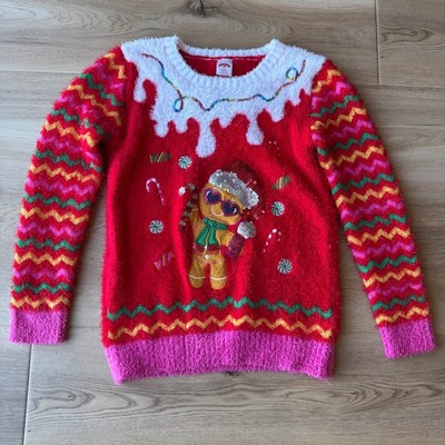 Holiday Time Girl’s Christmas Gingerbread Fuzzy Christmas Sweater Size ...