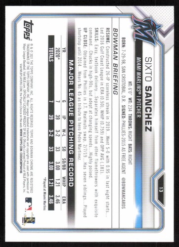 2021 Bowman #13 Sixto Sanchez RC | eBay