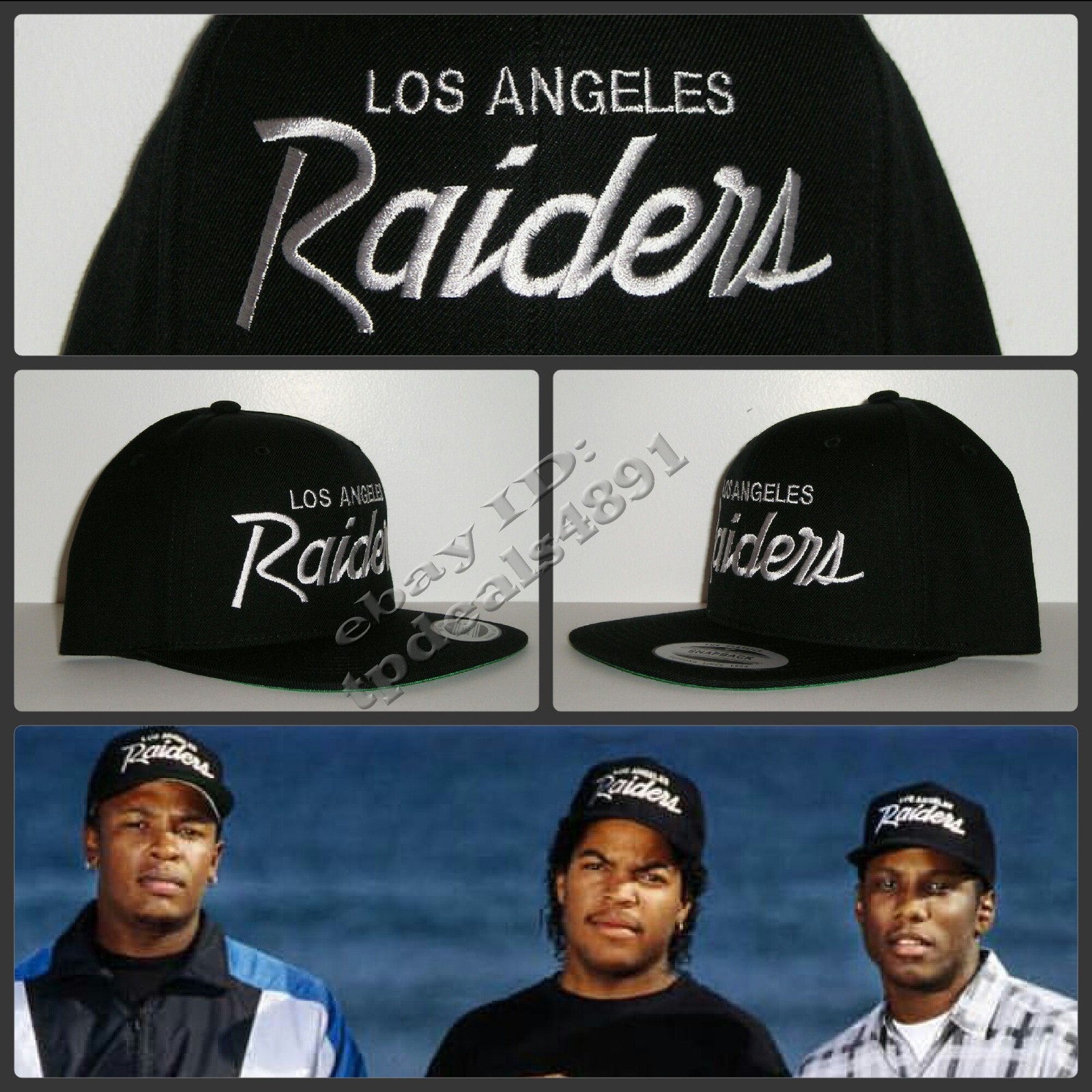 LA Los Angeles Raiders Script Black Snapback Cap Hat NWA EAZY E | eBay