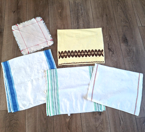 Vintage Kitchen Dish Towels Cotton Linen Stripes Lot of 5 pcs | eBay