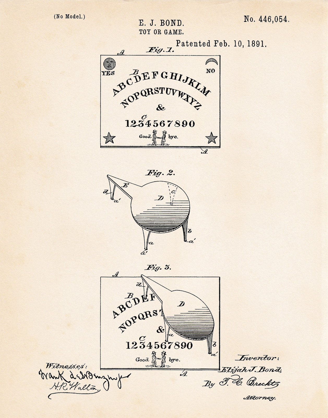 1891 Ouija Board Game Known as Weegee Spirit Wigi Talking Weegie Patent ...